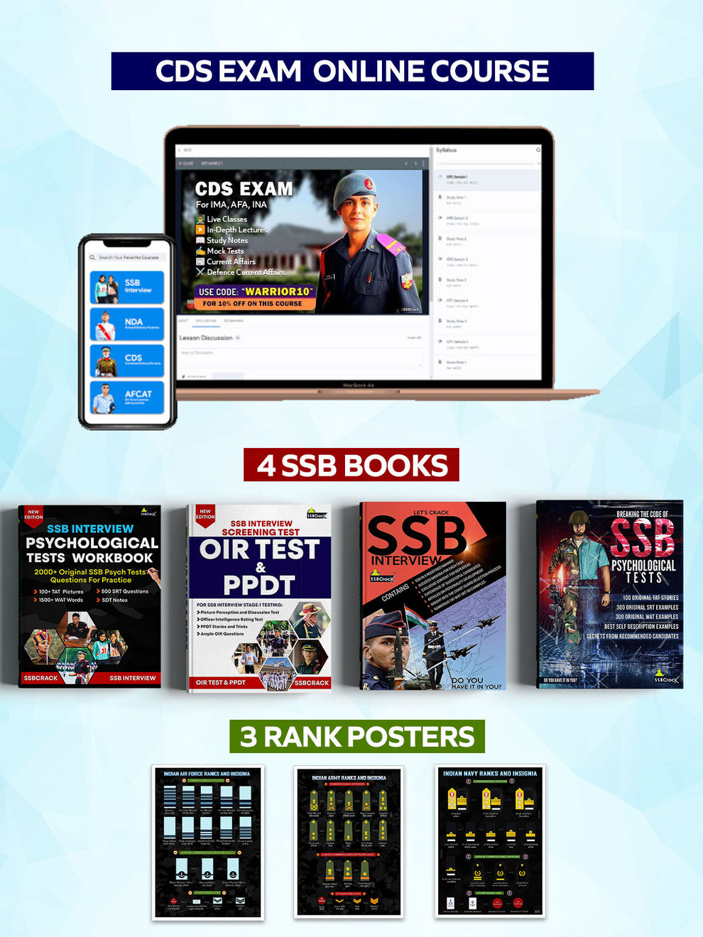 Best CDS Exam Online Coaching + 4 SSB Books + 3 Rank Posters + 1 Year ...